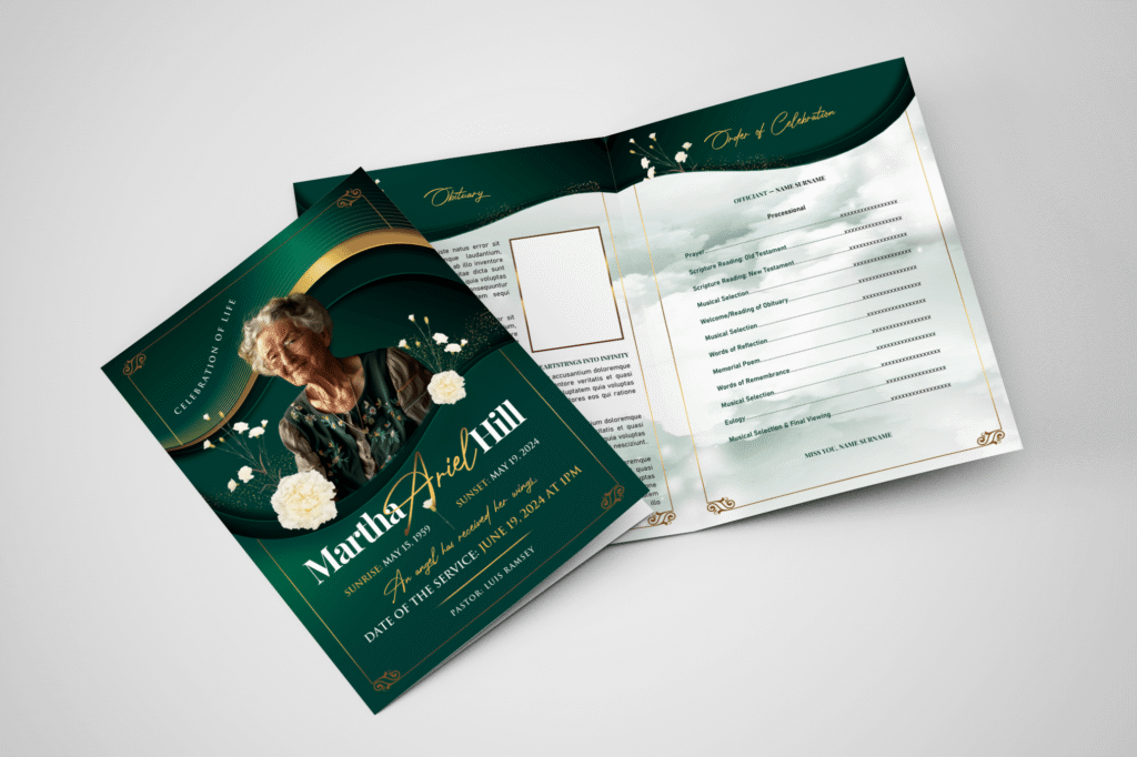 Emerald Blossom Funeral Program Design - Funeral Flyers
