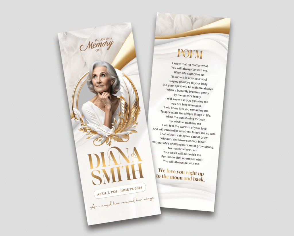 Celestial Feathers Memorial Bookmark Design - Funeral Flyers