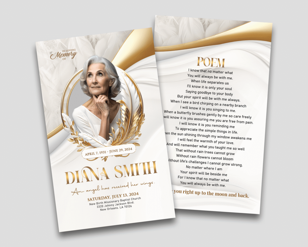 Celestial Feathers Funeral Prayer Card - Funeral Flyers