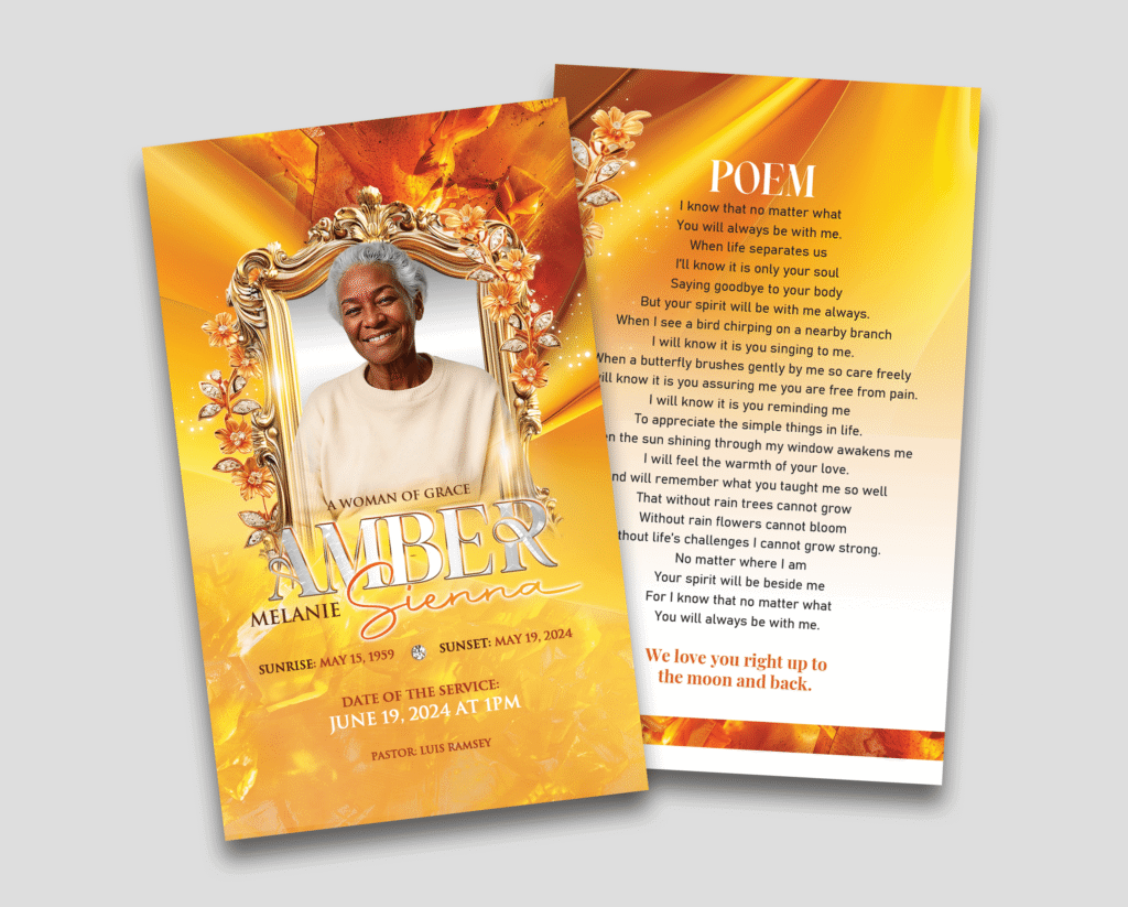 Amber Glow Funeral Prayer Card Design - Funeral Flyers